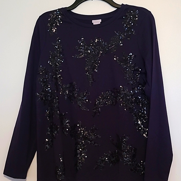 Chico's | Tops | Chicos Dark Purple Long Sleeve Top With Sequin ...